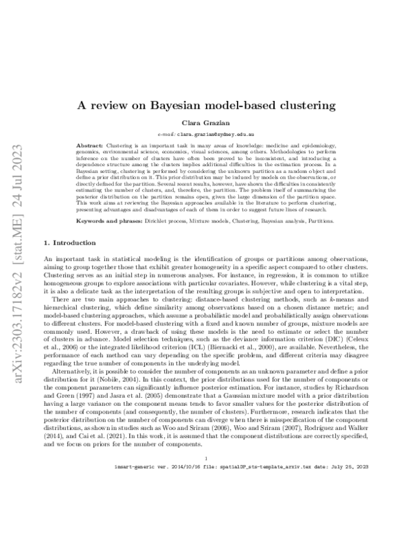 (PDF) A review on Bayesian model-based clustering