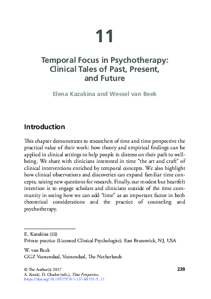 (PDF) Temporal Focus in Psychotherapy: Clinical Tales of Past, Present ...
