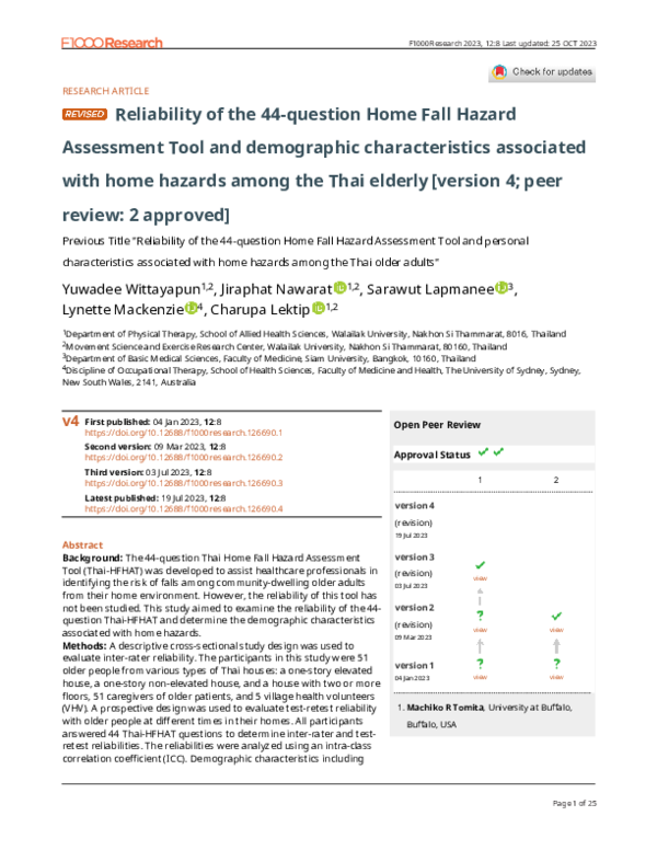 (PDF) Reliability of the 44-question Home Fall Hazard Assessment Tool ...