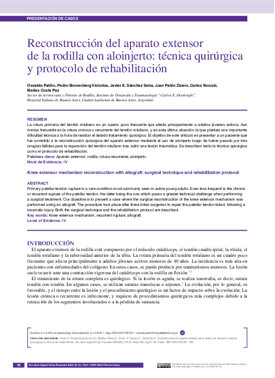 (PDF) Reconstrucción del aparato extensor de la Rodilla con Aloinjerto ...