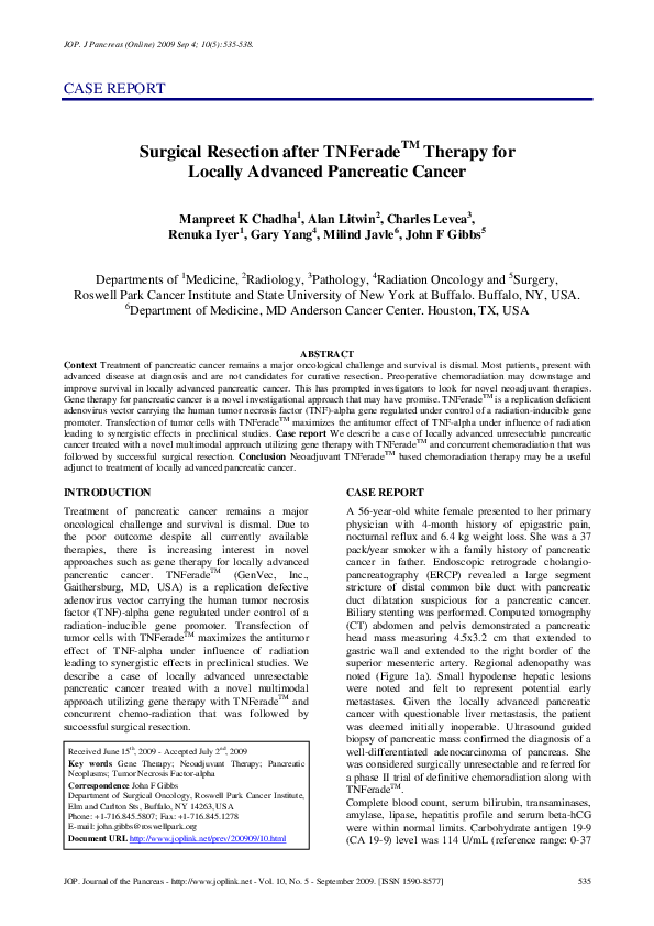 (PDF) Surgical resection after TNFerade therapy for locally advanced ...