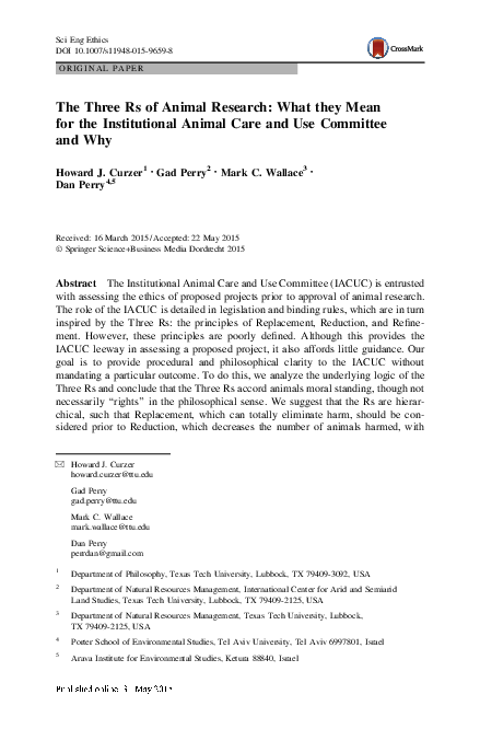 (PDF) The Three Rs of Animal Research: What they Mean for the ...