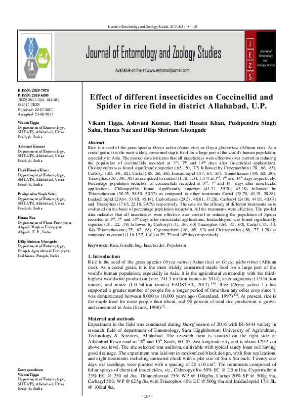 (PDF) Effect of different insecticides on Coccinellid and Spider in ...