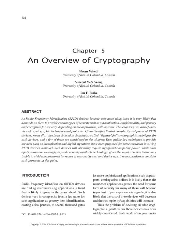 (PDF) Overview of Cryptography