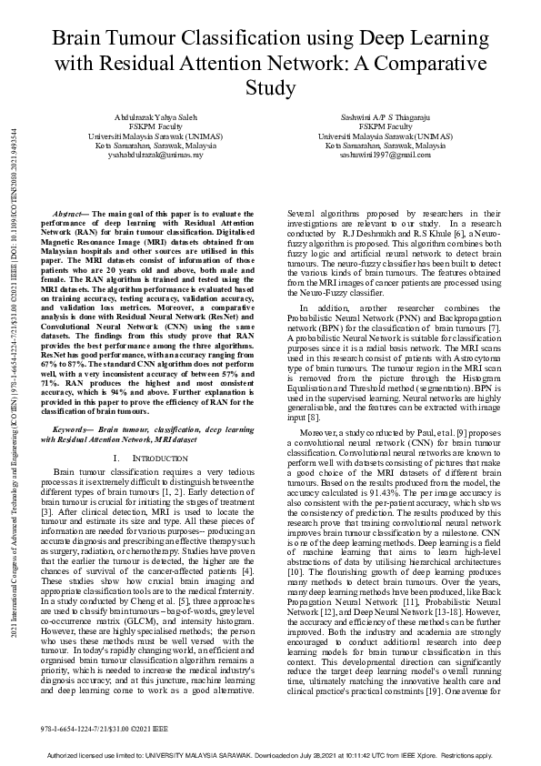 (PDF) Brain Tumour Classification using Deep Learning with Residual Attention Network: A ...
