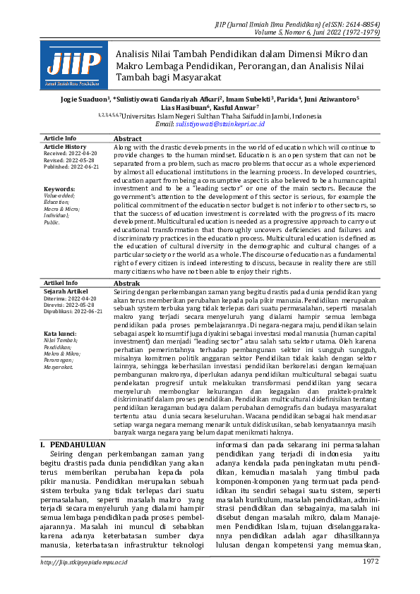 (PDF) Analisis Nilai Tambah Pendidikan dalam Dimensi Mikro dan Makro Lembaga Pendidikan ...