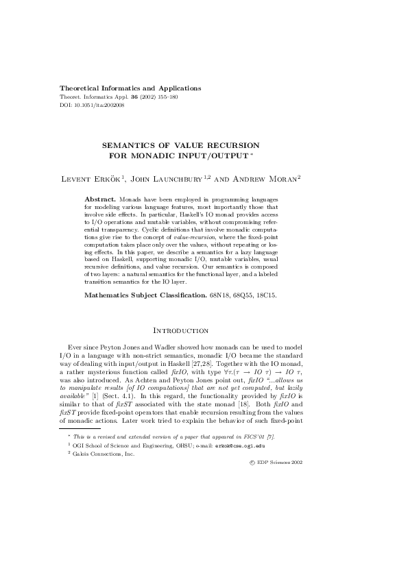 Pdf Semantics Of Value Recursion For Monadic Inputoutput Andy 8945