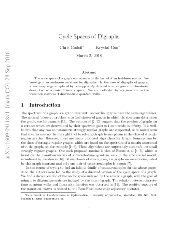 (PDF) Cycle Spaces of Digraphs