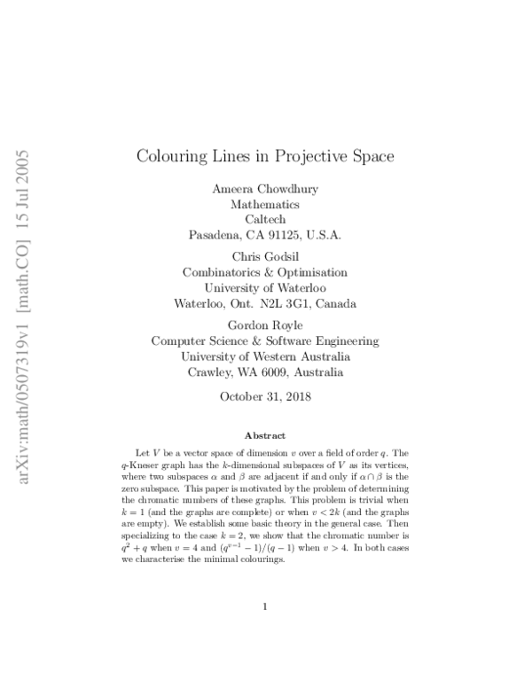 Pdf Colouring Lines In Projective Space