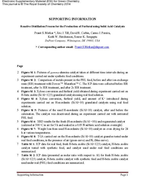 Pdf Reactive Distillation Process For The Production Of Furfural Using Solid Acid Catalysts