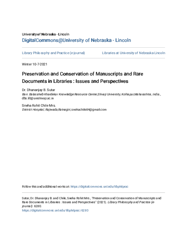 (PDF) Preservation and Conservation of Manuscripts and Rare Documents ...