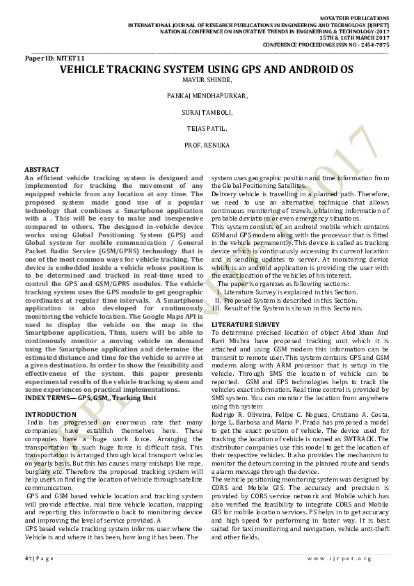 (PDF) Vehicle Tracking System Using Gps And Android Os