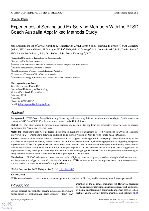 (PDF) Experiences of Serving and Ex-Serving Members With the PTSD Coach ...