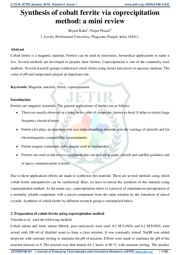 (PDF) Synthesis of cobalt ferrite via coprecipitation method: a mini review