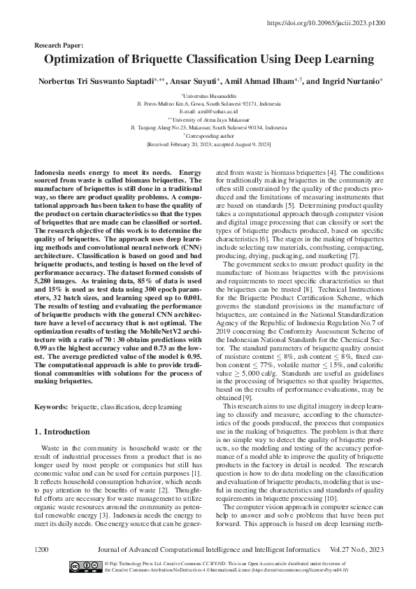 (PDF) Optimization of Briquette Classification Using Deep Learning (November, 2023)