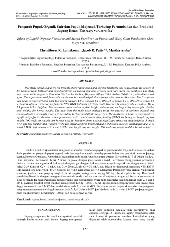(PDF) Pengaruh Pupuk Organik Cair dan Pupuk Majemuk Terhadap Pertumbuhan dan Produksi Jagung ...