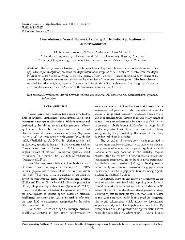 (PDF) Convolutional Neural Network Training for Robotic Applications in 3D Environments