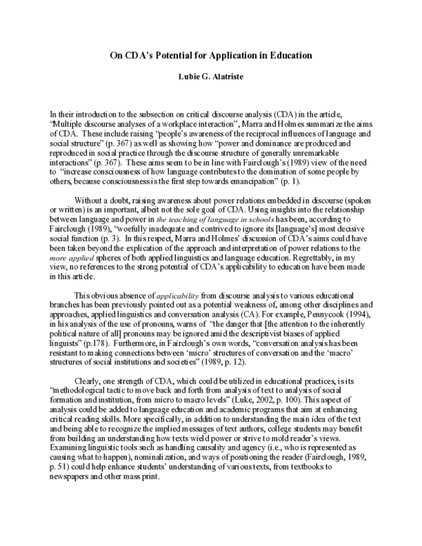 (PDF) On CDA’s Potential for Application in Education