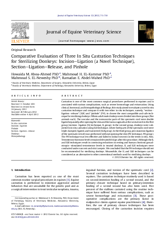 (PDF) Comparative Evaluation of Three In Situ Castration Techniques for ...