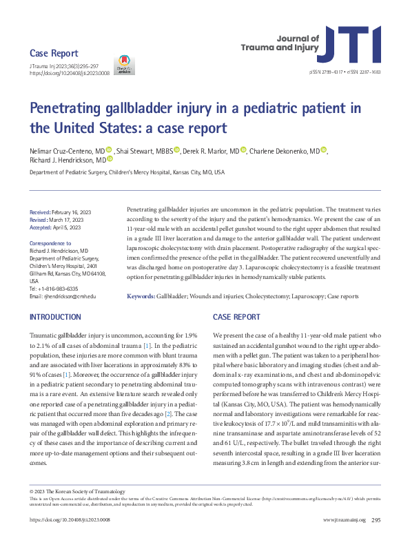 (PDF) Penetrating gallbladder injury in a pediatric patient: a case ...
