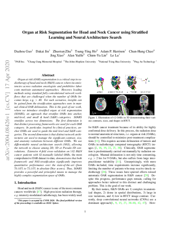 (PDF) Organ at Risk Segmentation for Head and Neck Cancer Using Stratified Learning and Neural ...