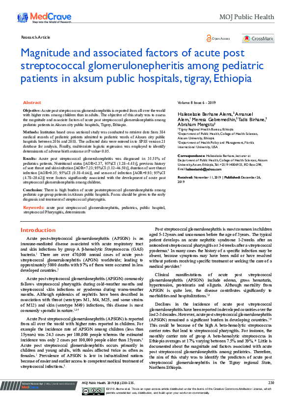 Pdf Magnitude And Associated Factors Of Acute Post Streptococcal