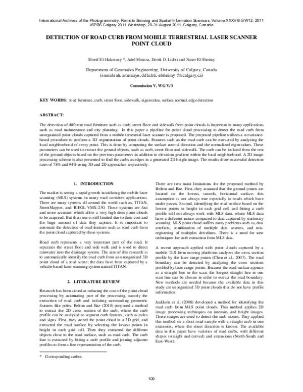 (PDF) Detection of Road Curb from Mobile Terrestrial Laser Scanner Point Cloud