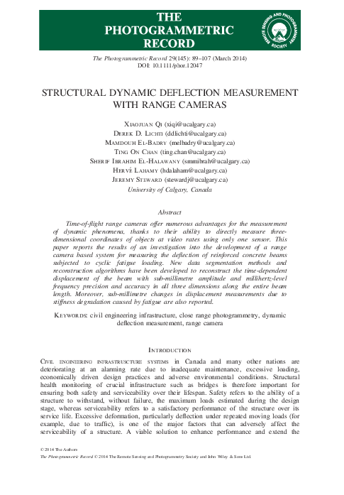 (PDF) Structural Dynamic Deflection Measurement With Range Cameras