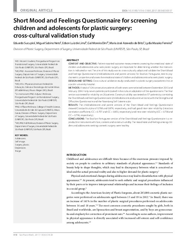 (PDF) Short Mood and Feelings Questionnaire for screening children and ...
