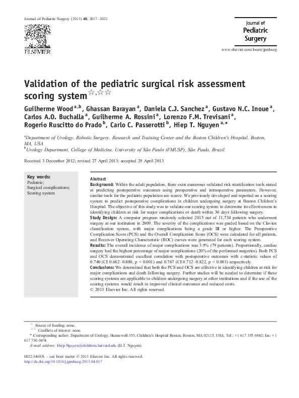 (PDF) Validation of the pediatric surgical risk assessment scoring ...