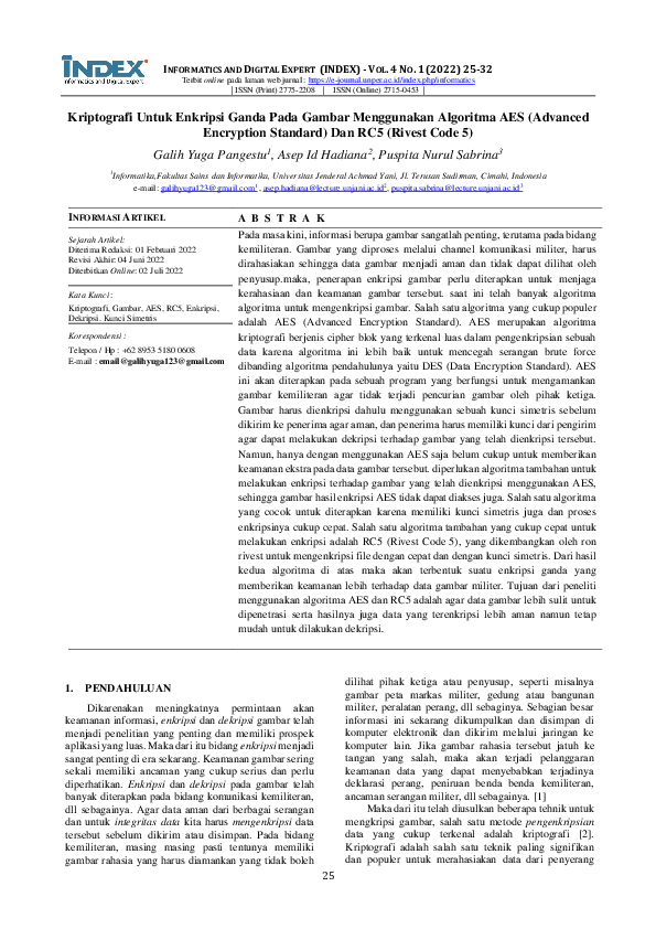 Pdf Kriptografi Untuk Enkripsi Ganda Pada Gambar Menggunakan