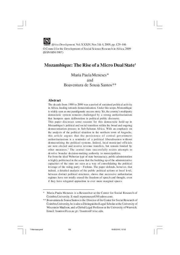 (PDF) 7 - Mozambique: The Rise of a Micro Dual State