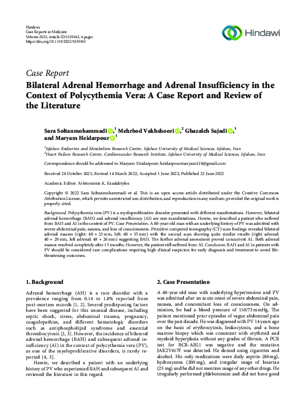 (PDF) Bilateral Adrenal Hemorrhage and Adrenal Insufficiency in the ...