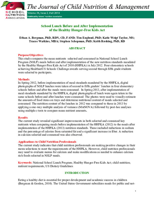 (PDF) School Lunch before and after Implementation of the Healthy ...