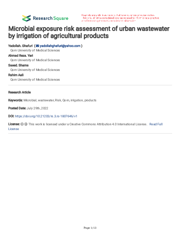 (PDF) Microbial exposure risk assessment of urban wastewater by ...