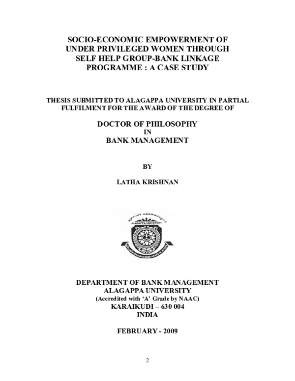 (PDF) Socio economic empowerment of under privileged Women through Self ...