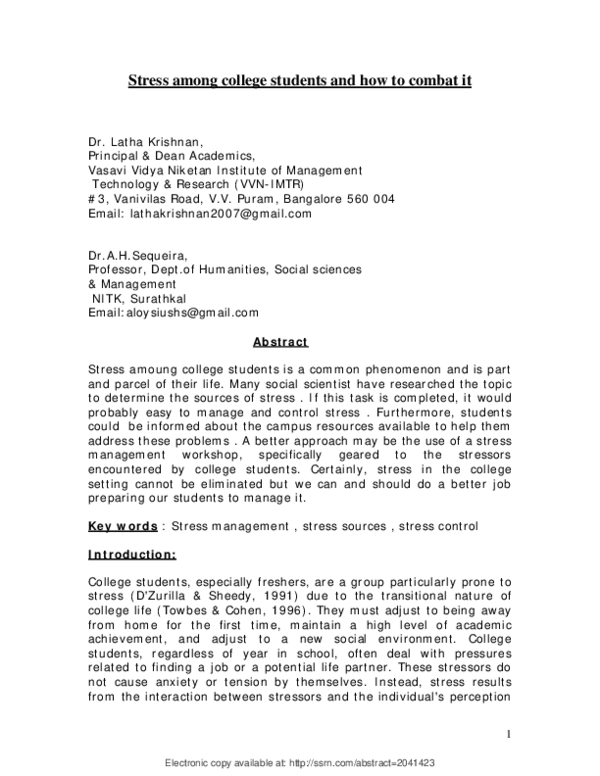 (PDF) Stress Among College Students and How to Combat it