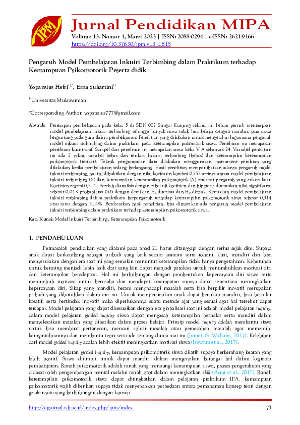 (PDF) Pengaruh Model Pembelajaran Inkuiri Terbimbing dalam Praktikum terhadap Kemampuan ...