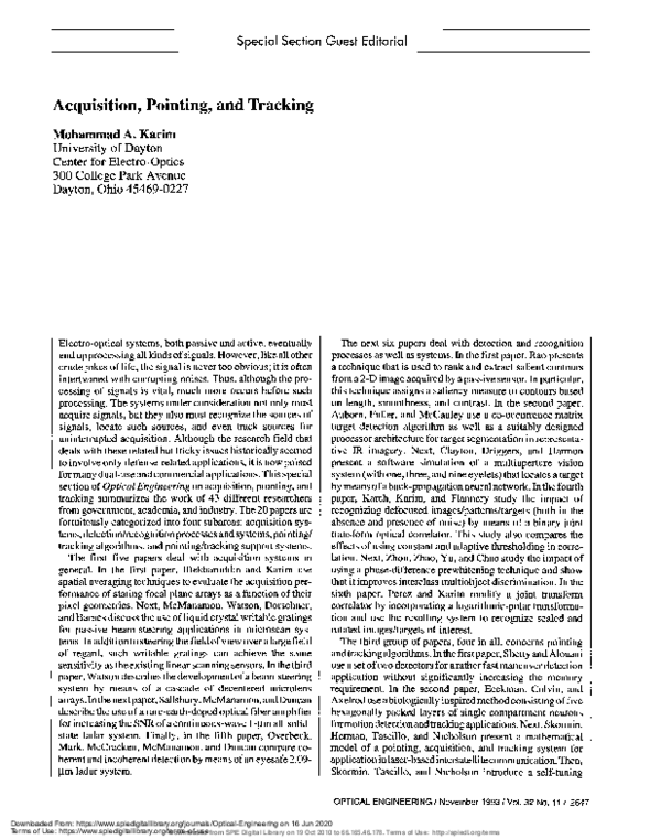 (PDF) Guest Editorial: Acquisition, Pointing, and Tracking