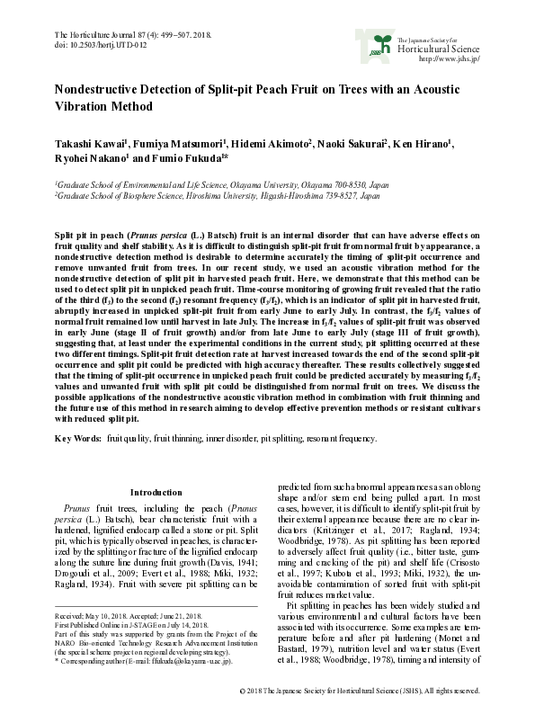 (PDF) Nondestructive Detection of Split-pit Peach Fruit on Trees with ...