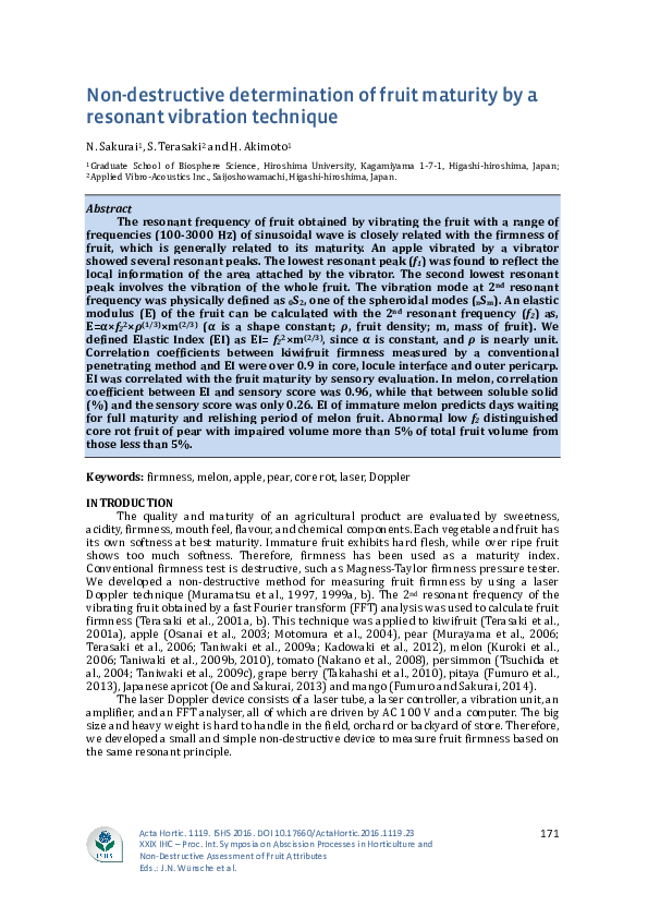 (PDF) Non-destructive determination of fruit maturity by a resonant vibration technique