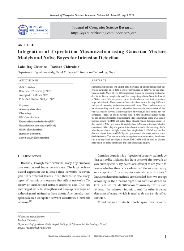 Pdf Integration Of Expectation Maximization Using Gaussian Mixture Models And Naïve Bayes For