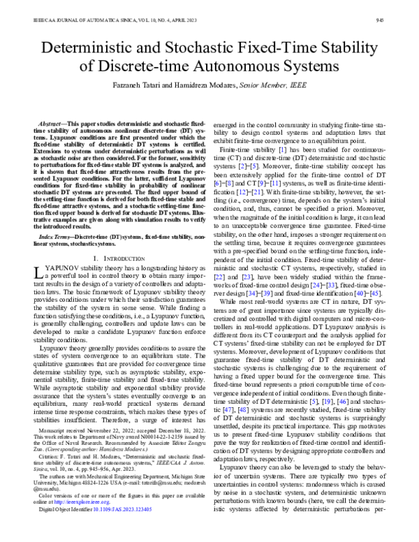 (PDF) Deterministic and Stochastic Fixed-Time Stability of Discrete-time Autonomous Systems