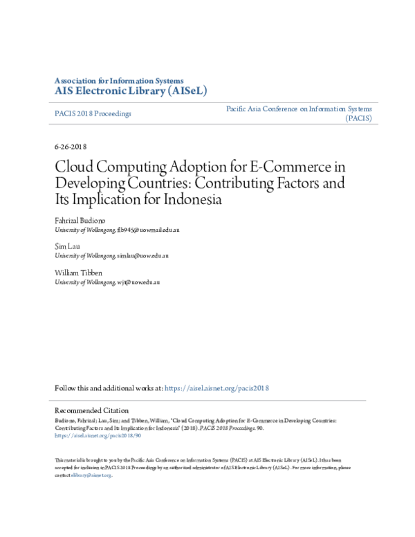 (PDF) Cloud Computing Adoption for E-Commerce in Developing Countries: Contributing Factors and ...