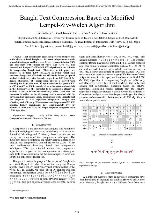 Pdf Bangla Text Compression Based On Modified Lempel Ziv Welch Algorithm Linkon Barua