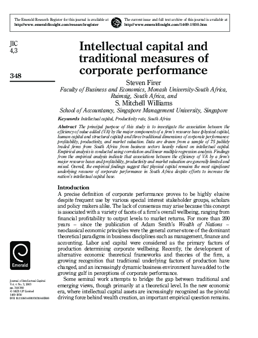 (PDF) Intellectual capital and traditional measures of corporate performance