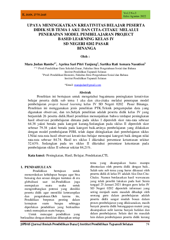 (PDF) Upaya Meningkatkan Kreativitas Belajar Peserta Didik Sub Tema 1 ...