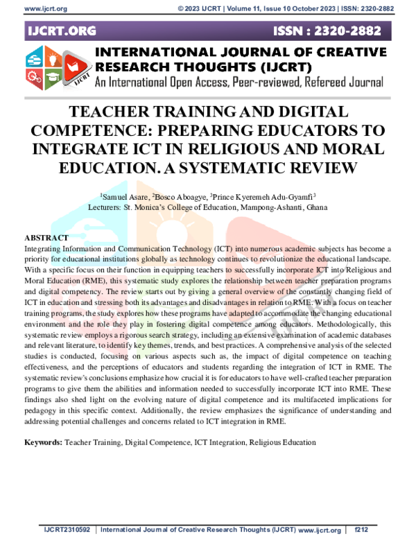 (PDF) TEACHER TRAINING AND DIGITAL COMPETENCE: PREPARING EDUCATORS TO INTEGRATE ICT IN RELIGIOUS ...