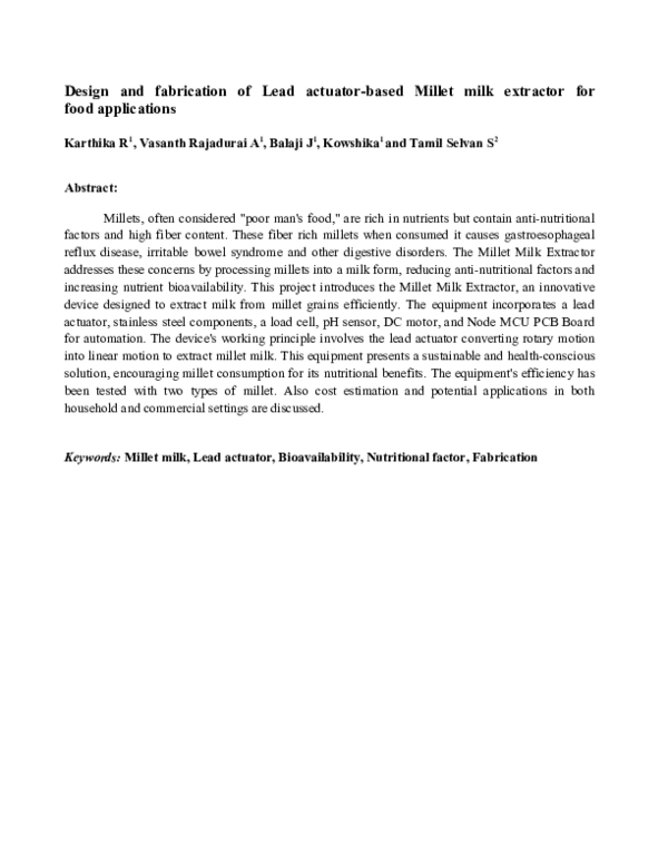 (DOC) Design and fabrication of Lead actuator-based Millet milk ...