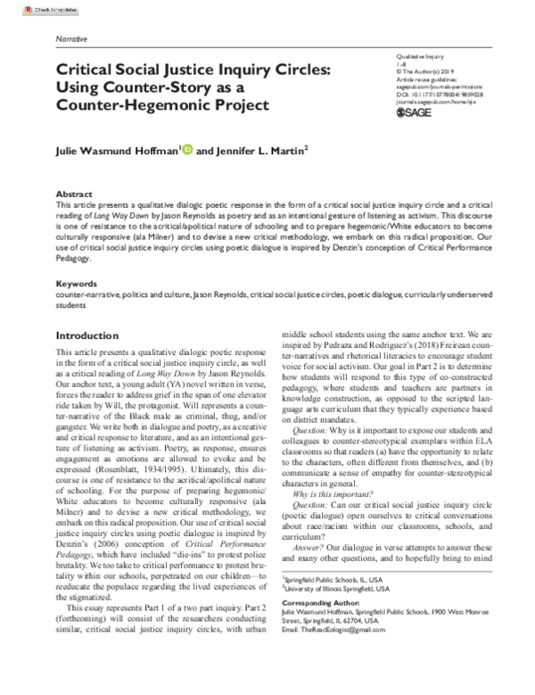 (PDF) Critical Social Justice Inquiry Circles: Using Counter-Story as a ...